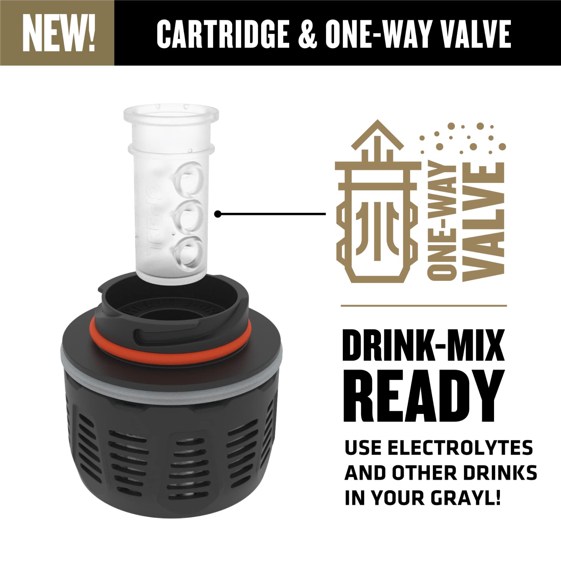 GRAYL GeoPress One-Way Drink Mix Valve - for Electolytes, Mixes, and Flavored Drinks