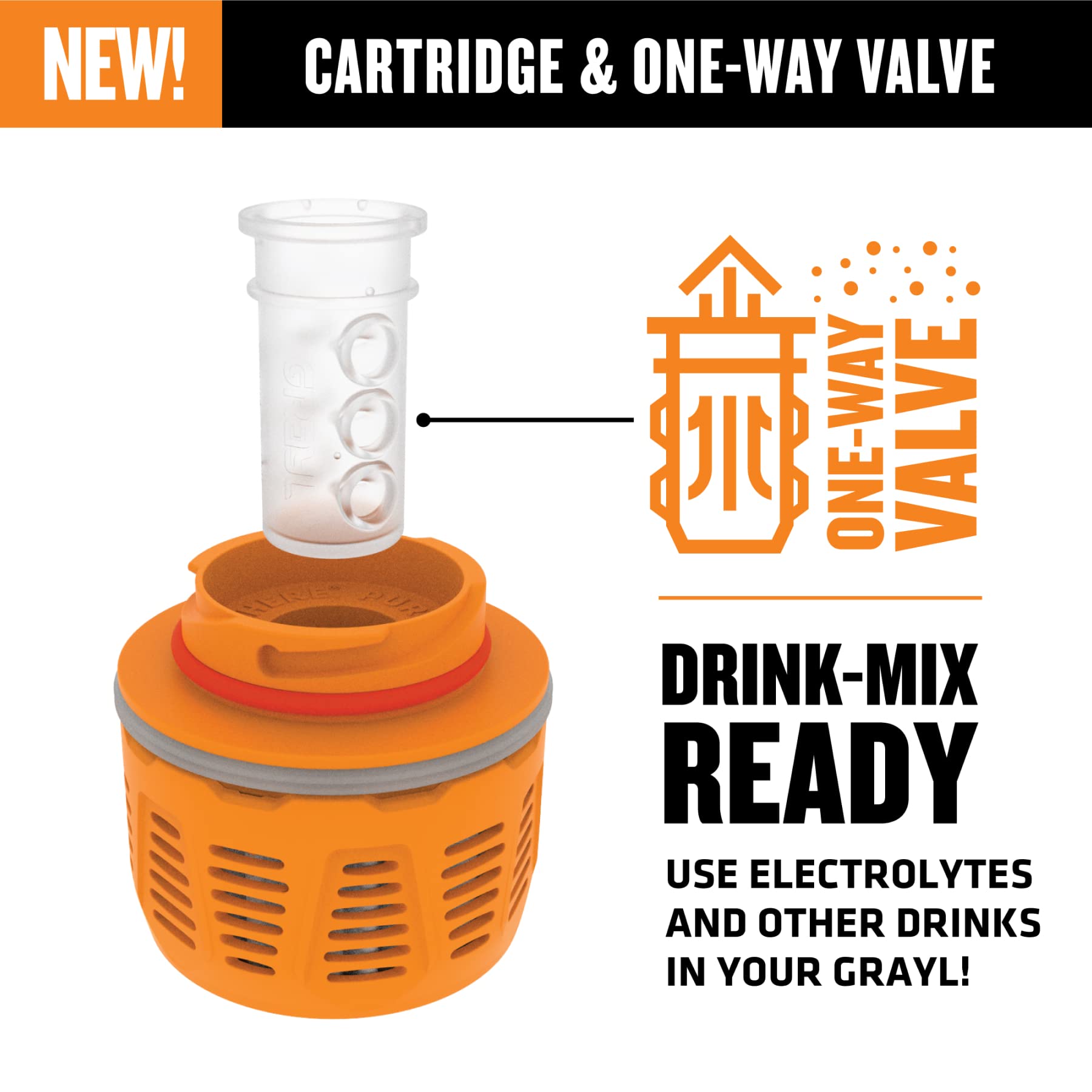 GRAYL GeoPress One-Way Drink Mix Valve - for Electolytes, Mixes, and Flavored Drinks