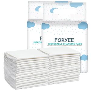 foryee disposable changing pad liners for baby 17 x 13 inches (25 pack) waterproof underpads soft non-woven fabric breathable changing pad for changing table - white