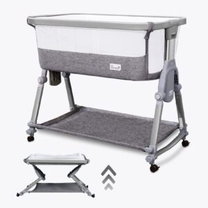 baby bassinet bedside sleeper for baby, li’l pengyu foldable bassinet with rocking cradle mode, free-installation & quick-folding bedside crib, come with comfy mattress and portable bag (mesh)