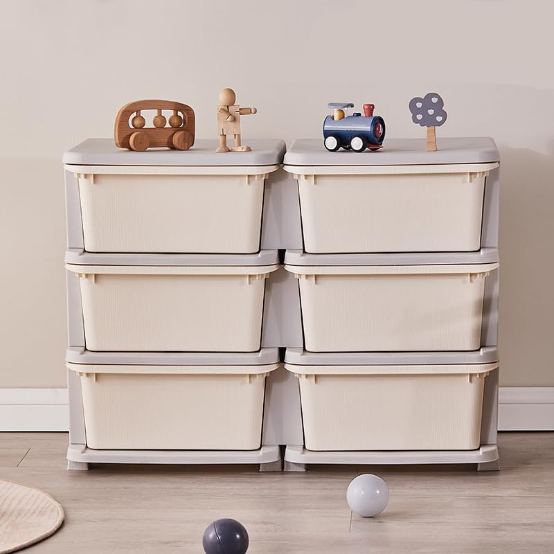 Kids Toy Organizer and Storage 6 Drawers 3 Tier Plastic Bin for Bedroom Living Room Nursery Kindergarten Cream Grey