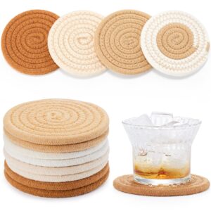 8pcs coasters for drinks-absorbent drink coasters for coffee table,minimalist cotton woven coaster for modern home decor,boho fall decor tabletop protection for kinds of cups 4.3 inches 8mm thick