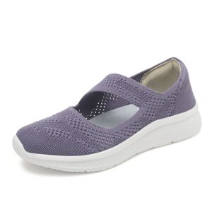 gospt women's mesh mary jane flat sneakers comfortable slip on nursing loafer shoes purple 10.5