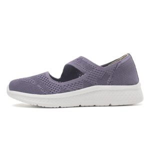 GOSPT Women's Mesh Mary Jane Flat Sneakers Comfortable Slip on Nursing Loafer Shoes Purple 10.5