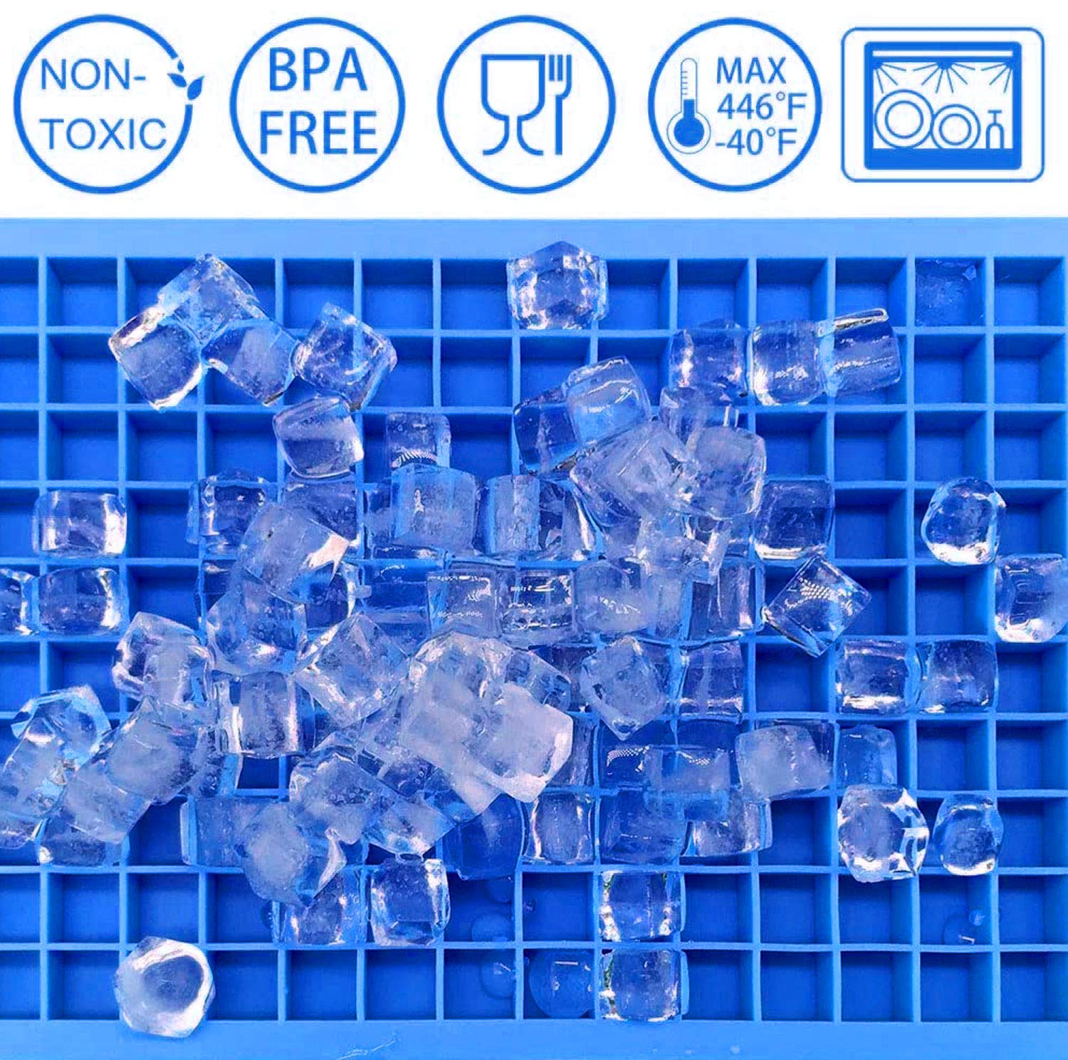 Silicone Mini Ice Cube Trays 3 Pack, 160 Crushed Ice Cube Molds Easy Release Small Ice Cube for Chilling Whiskey Cocktail, Kitchen Gadgets Stackable Ice Trays (Blue)