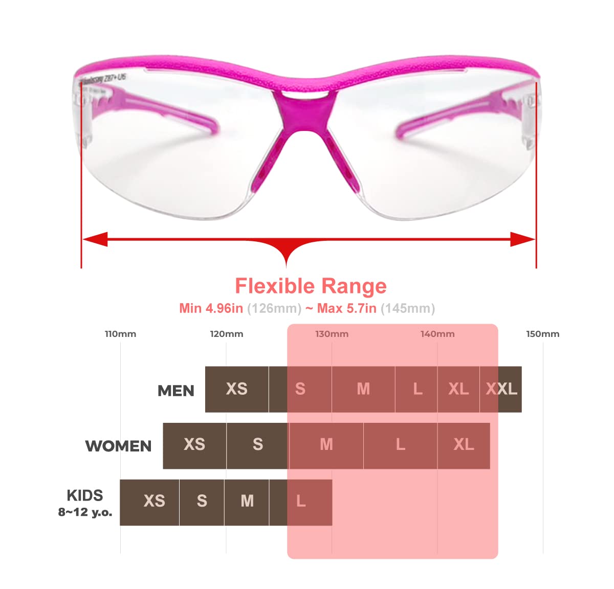 HTS HUNTERSKY E9532 Super Flexible Lightweight Anti Fog Wrap-Around U6 Clear Shooting Safety Glasses with ANSI Z87.1 Scratch Resist