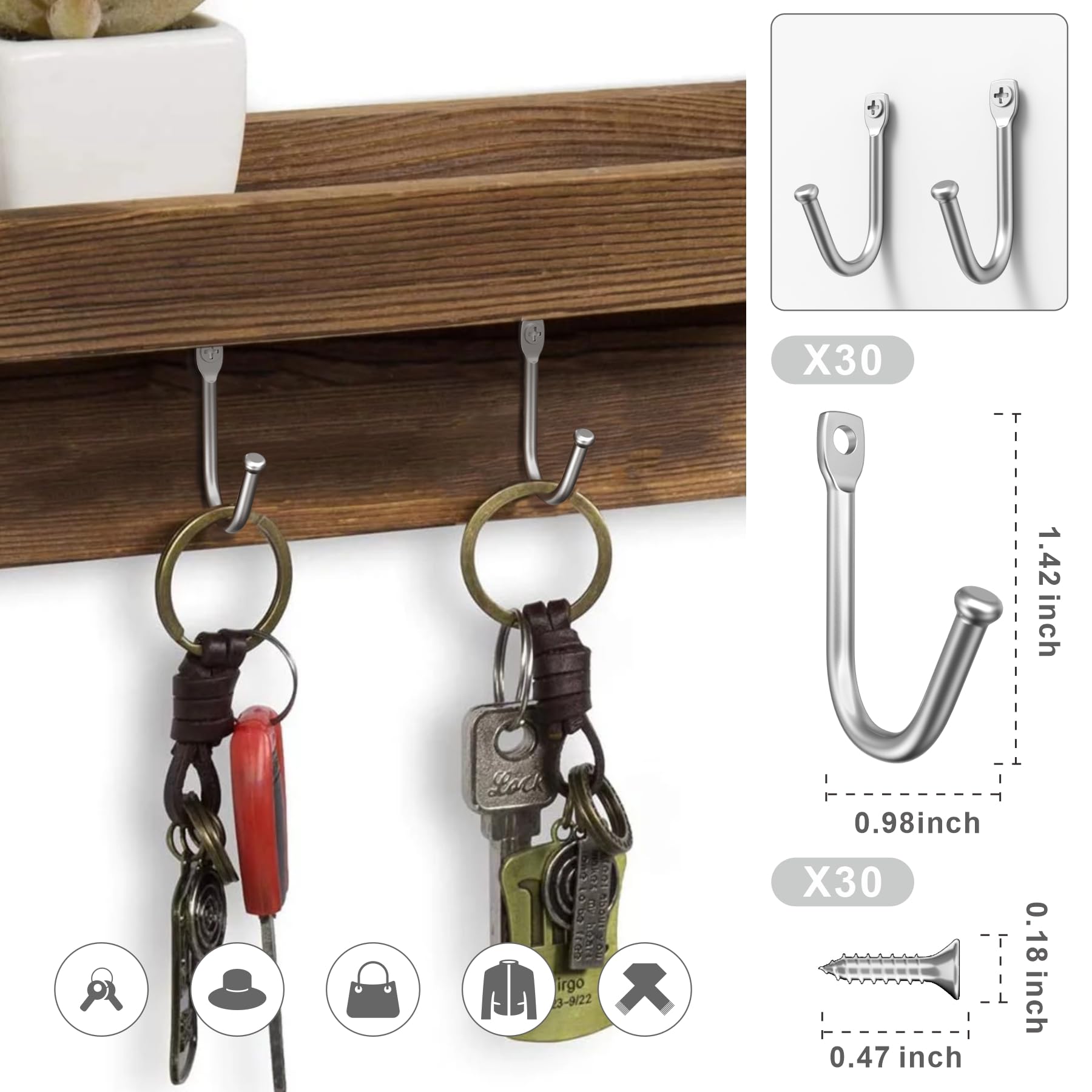 16 Pack Coat Hooks, Metal Wall Hooks for Coats, Black Hooks for Hanging Coats, Heavy Duty Double Prong Coat Hooks Wall Mounted With Screws For Hanging Coats, Towel, Backpack, Clothes, Hat, Dog Leashes