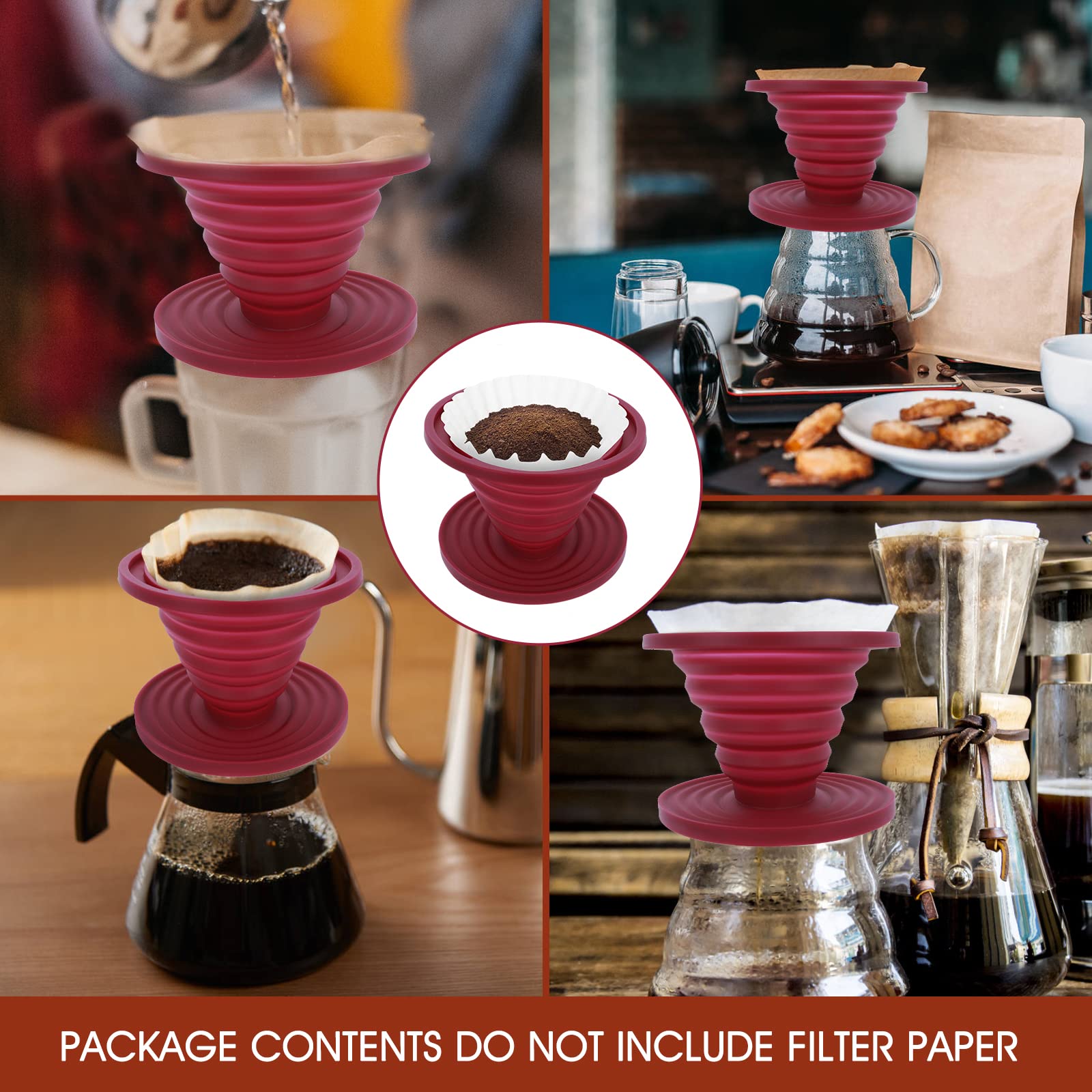 2 Pieces Collapsible Pour Over Coffee Dripper, Portable Camping Pour Over Coffee Maker, Reusable Silicone Pour Over Coffee Filter for Backpacking Hiking Camping Home Office