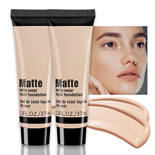 2 Pack Liquid Foundation Cream for Face Makeup,Durable Full Coverage Matte Concealer Make Up,Oil Control & Waterproof Base Primer -1+1 Fl.Oz-BEIGE 4#