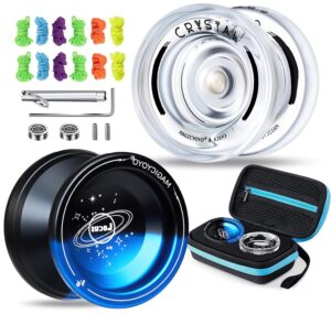 magicyoyo pack of 2 responsive yoyos for kids beginners, k2 & v6 dual purpose yoyos, replacement unresponsive bearings kit for advanced players + 12 yoyo strings +storage bag-2 hole