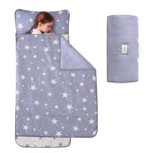 wowelife star nap mat for kids, toddler nap mat for boys and girls, napping during daycare or preschool, kids rolled nap mats with removable pillow and fleece blanket, soft microfiber