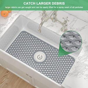 Silicone Sink Protector- Sarlai 25"x13" Center Drain Kitchen Sink Mats Grid Folding Non-slip Sink Mat for Bottom of Ceramic Porcelain Fireclay Farmhouse Sink (Grey)