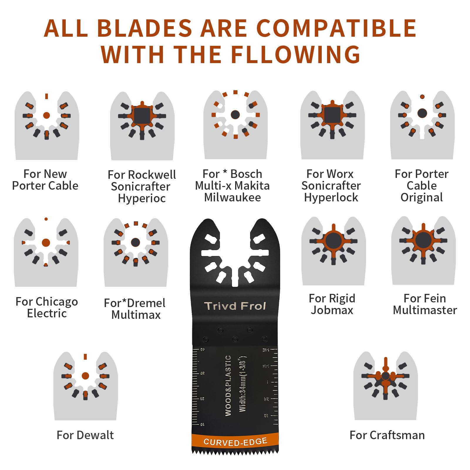 Trivd Frol 50Pcs Curved-Edge Oscillating Tool Blades Professional Universal Oscillating Saw Blades Wood Multitool Blades Compatible with Dewalt, Milwaukee, Makita, Ryobi, Rockwell, Bosch