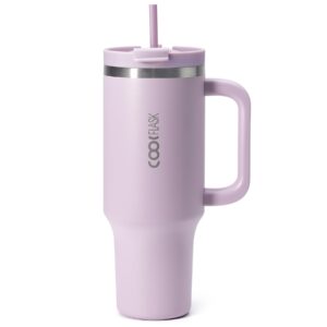 coolflask 40 oz tumbler with handle and straw lid, water tumbler insulated with 2-in-1 leak-proof lid, coffee tumbler travel mug stainless steel for cup holder, keep cold 24h hot 12h, purple