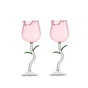 plcnn 2pcs rose flower wine glasses creative rose cocktail glass flower shaped cocktail wine glass for gifts party dinner wedding festival drinkware