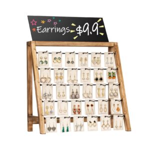 poyilooo earring display stands for selling, real wood jewelry display for selling vendors with adversitsing board, large capacity earring cards for selling rack holder for earring cards