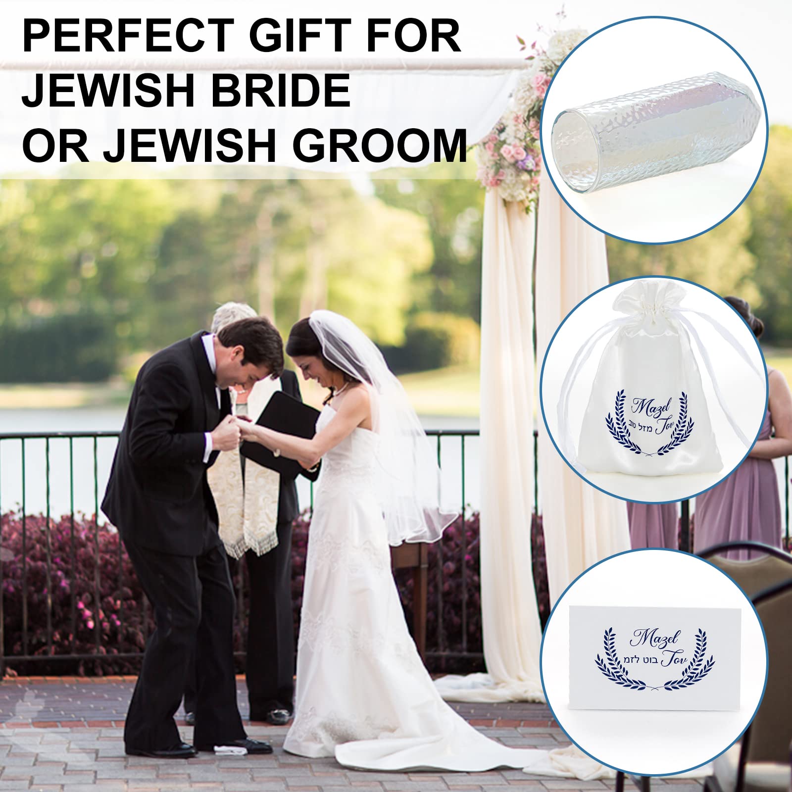 DOUDIZHU Chuppah Breaking Glass for Jewish Wedding, Jewish Wedding Glass for Couples, Wedding Ceremony Marriage Engagement Gift, Iridescent Glass Vessel for Groom with Drawstring Bag