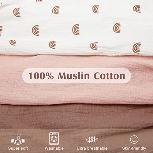 Newwiee 3 Pcs Crib Sheets Fitted 24'' x 38'', Mini Soft Muslin Crib Mattress Sheets for Girls and Boys(Classic)