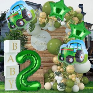 5Pcs Tractor Balloons, Green Tractor Birthday Number Mylar Foil Balloon Farm Theme 2nd Birthday Party Supplies Decor (2nd)