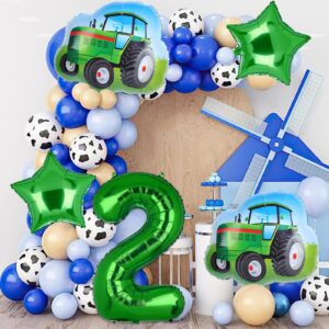 5Pcs Tractor Balloons, Green Tractor Birthday Number Mylar Foil Balloon Farm Theme 2nd Birthday Party Supplies Decor (2nd)