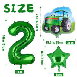 5Pcs Tractor Balloons, Green Tractor Birthday Number Mylar Foil Balloon Farm Theme 2nd Birthday Party Supplies Decor (2nd)