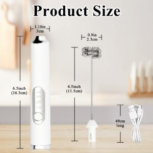 Electric Milk Frother Handheld White USB Rechargeable Drink Mixer, Detachable Milk Frother 3 Speeds Adjustable Foam Maker for Coffee, Lattes, Matcha, Hot Chocolate