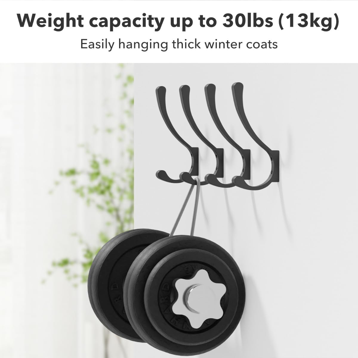 4 Pack Large Wall Hooks For Hanging Heavy Duty, Black Coat Hooks For Wall, Coat Hanger Hooks Wall Mounted, Wall Mounted Bag Hooks, Screw In Hooks, Metal Wall Hooks For Hanging Coats, Backpack, Purse