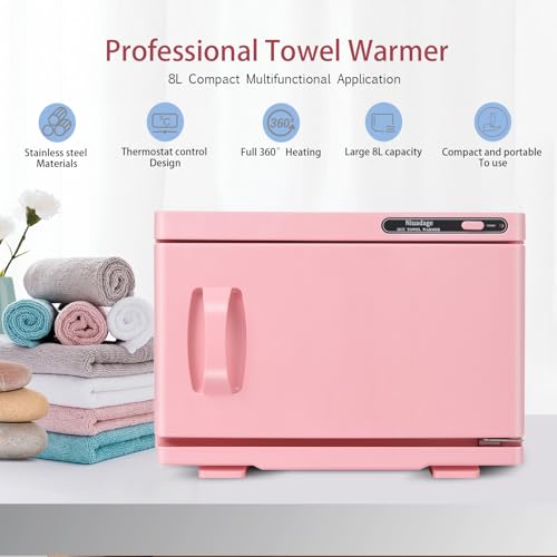 Niuadage Pink Hot Towel Warmer - 8L Towel Warmer Cabinet - Compact Facial Towel Warmer - Rapid Warming, Thermostatic Auto Heating, Spa Towel Warmer