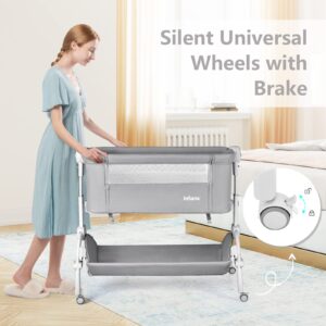 INFANS 3 in 1 Baby Bassinet, Bedside Sleeper, Rocking Cradle, Easy Folding Portable Safer Co-Sleeping Crib with Height Angle Adjustable, Wheels Storage Basket Travel Bag for Infant Newborn (Gray)