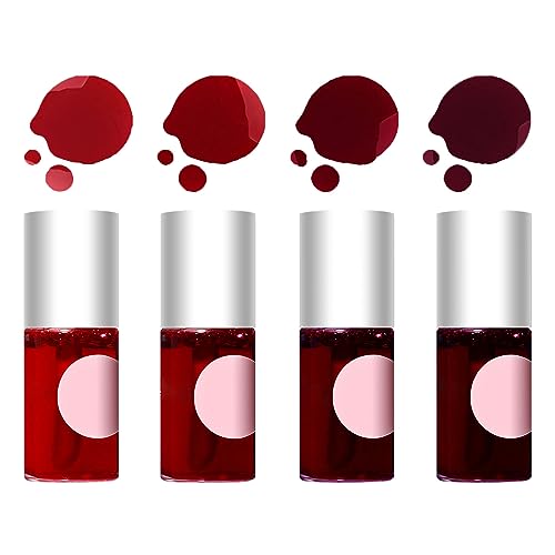 4 Pcs Fruit Lip Stain Set, Vivid Watery Lip Tint Lip Gloss, Plump Velvet Lip Tint Stain, Natural Matte Liquid Lipstick for Lips Cheek Eye, Non-Stick Cup Mini Tinted Lip Long lasting Waterproof