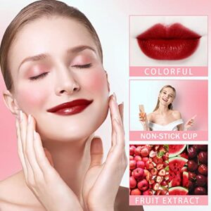 4 Pcs Fruit Lip Stain Set, Vivid Watery Lip Tint Lip Gloss, Plump Velvet Lip Tint Stain, Natural Matte Liquid Lipstick for Lips Cheek Eye, Non-Stick Cup Mini Tinted Lip Long lasting Waterproof