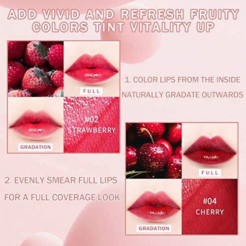 4 Pcs Fruit Lip Stain Set, Vivid Watery Lip Tint Lip Gloss, Plump Velvet Lip Tint Stain, Natural Matte Liquid Lipstick for Lips Cheek Eye, Non-Stick Cup Mini Tinted Lip Long lasting Waterproof