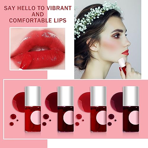 4 Pcs Fruit Lip Stain Set, Vivid Watery Lip Tint Lip Gloss, Plump Velvet Lip Tint Stain, Natural Matte Liquid Lipstick for Lips Cheek Eye, Non-Stick Cup Mini Tinted Lip Long lasting Waterproof