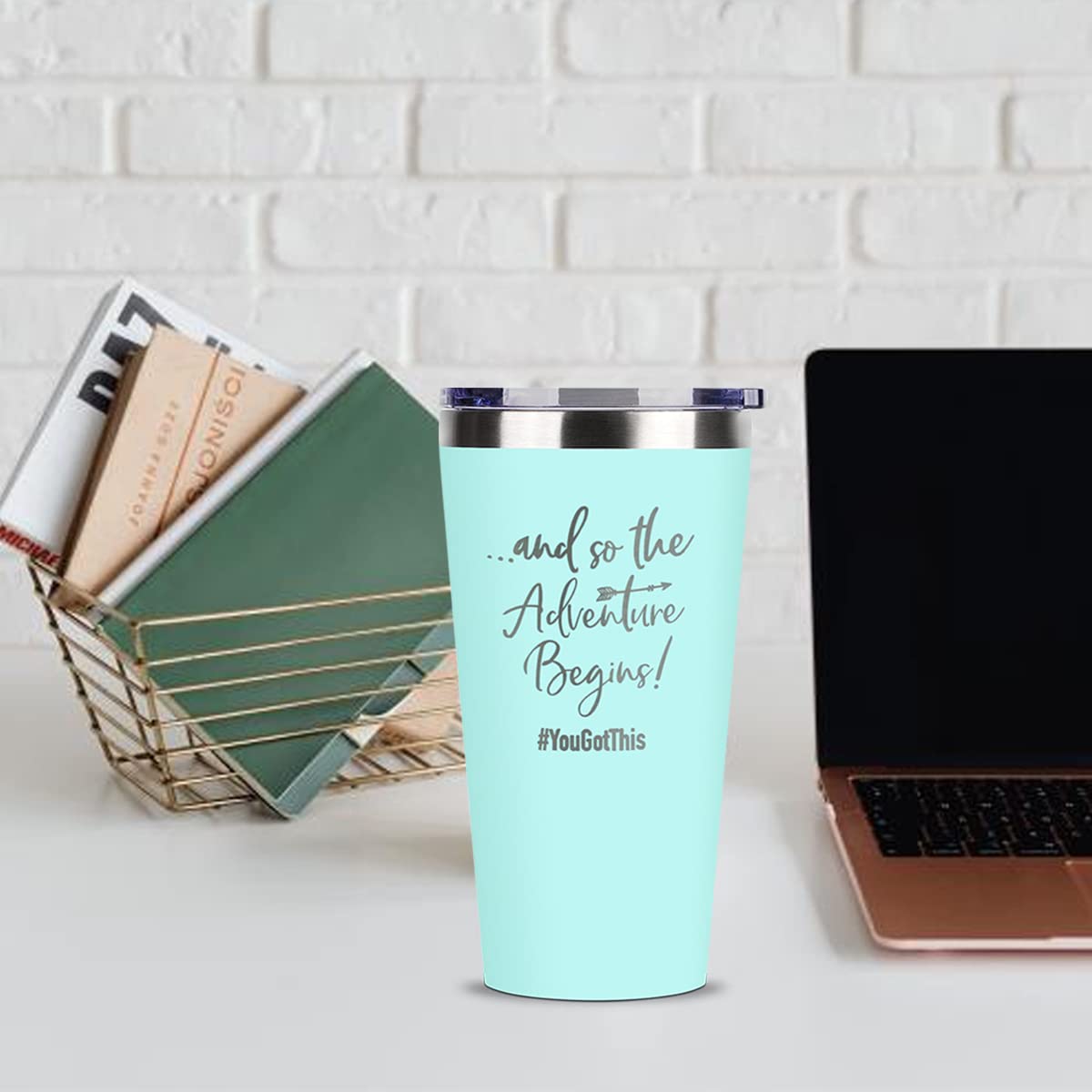 SHOW-YA Good Luck Gifts - Congratulations Gifts for Women,New Job Gift for Women,Farewell Going Away Gifts for Friends Coworker,And So The Adventure Begins You Got This,16 OZ Tumbler