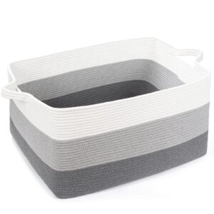 zlg big toy storage bin grey rectangle basket 72l square laundry basket rope living room blanket basket pillow basket for bedroom nursery storage bin with handles, 22 x 17 x 12 inches