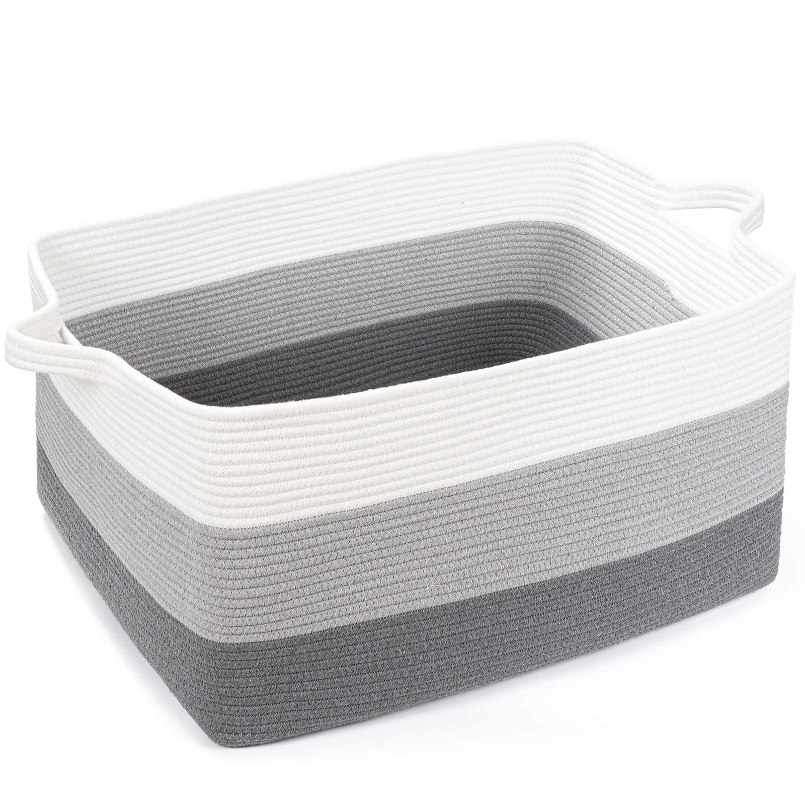 ZLG Big Toy Storage Bin Grey Rectangle Basket 72L Square Laundry Basket Rope Living Room Blanket Basket Pillow Basket for Bedroom Nursery Storage Bin with Handles, 22 x 17 x 12 inches