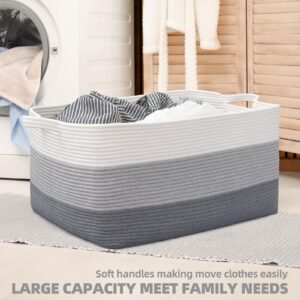 ZLG Big Toy Storage Bin Grey Rectangle Basket 72L Square Laundry Basket Rope Living Room Blanket Basket Pillow Basket for Bedroom Nursery Storage Bin with Handles, 22 x 17 x 12 inches