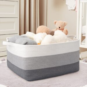 ZLG Big Toy Storage Bin Grey Rectangle Basket 72L Square Laundry Basket Rope Living Room Blanket Basket Pillow Basket for Bedroom Nursery Storage Bin with Handles, 22 x 17 x 12 inches