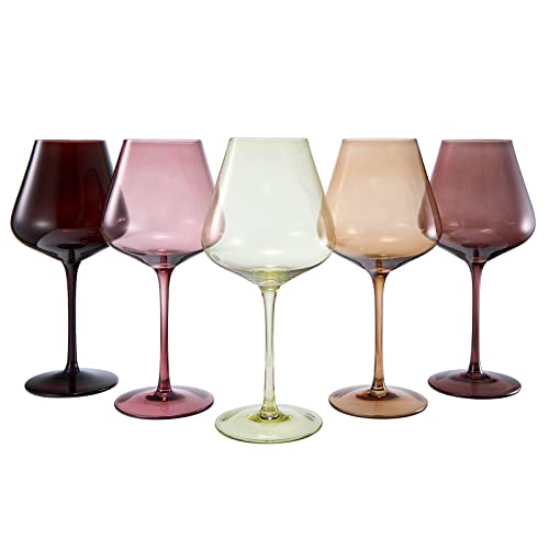 Terracotta Mars Collection Colored Crystal Wine Glass Set of 5, Gift For Him, Her, Wife, Mom Dad Friend - 20 oz Glasses, Unique Italian Style Tall Drinkware - Red & White, Dinner, Beautiful Glassware