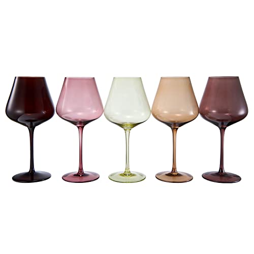 Terracotta Mars Collection Colored Crystal Wine Glass Set of 5, Gift For Him, Her, Wife, Mom Dad Friend - 20 oz Glasses, Unique Italian Style Tall Drinkware - Red & White, Dinner, Beautiful Glassware