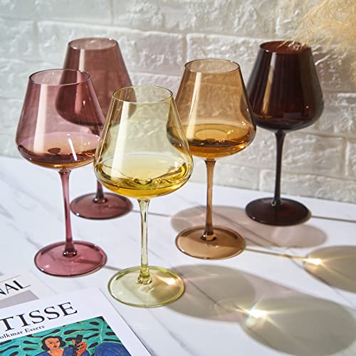 Terracotta Mars Collection Colored Crystal Wine Glass Set of 5, Gift For Him, Her, Wife, Mom Dad Friend - 20 oz Glasses, Unique Italian Style Tall Drinkware - Red & White, Dinner, Beautiful Glassware