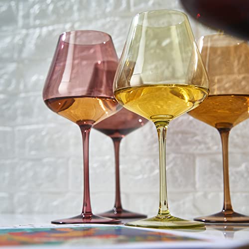 Terracotta Mars Collection Colored Crystal Wine Glass Set of 5, Gift For Him, Her, Wife, Mom Dad Friend - 20 oz Glasses, Unique Italian Style Tall Drinkware - Red & White, Dinner, Beautiful Glassware