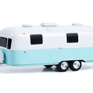 1971 Airstream Double-Axle Land Yacht Safari Custom White and Seafoam Green Hitched Homes Series 13 1/64 Diecast Model by Greenlight 34130 D