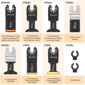 AMZWEI 30 PCS Oscillating Saw Blades, Professional Universal Titanium Multitool Blades for Wood Plastics Metal, Quick Release Multi Tool Blades Kits Fit Dewalt Ryobi Milwaukee Rockwell Fein Makita