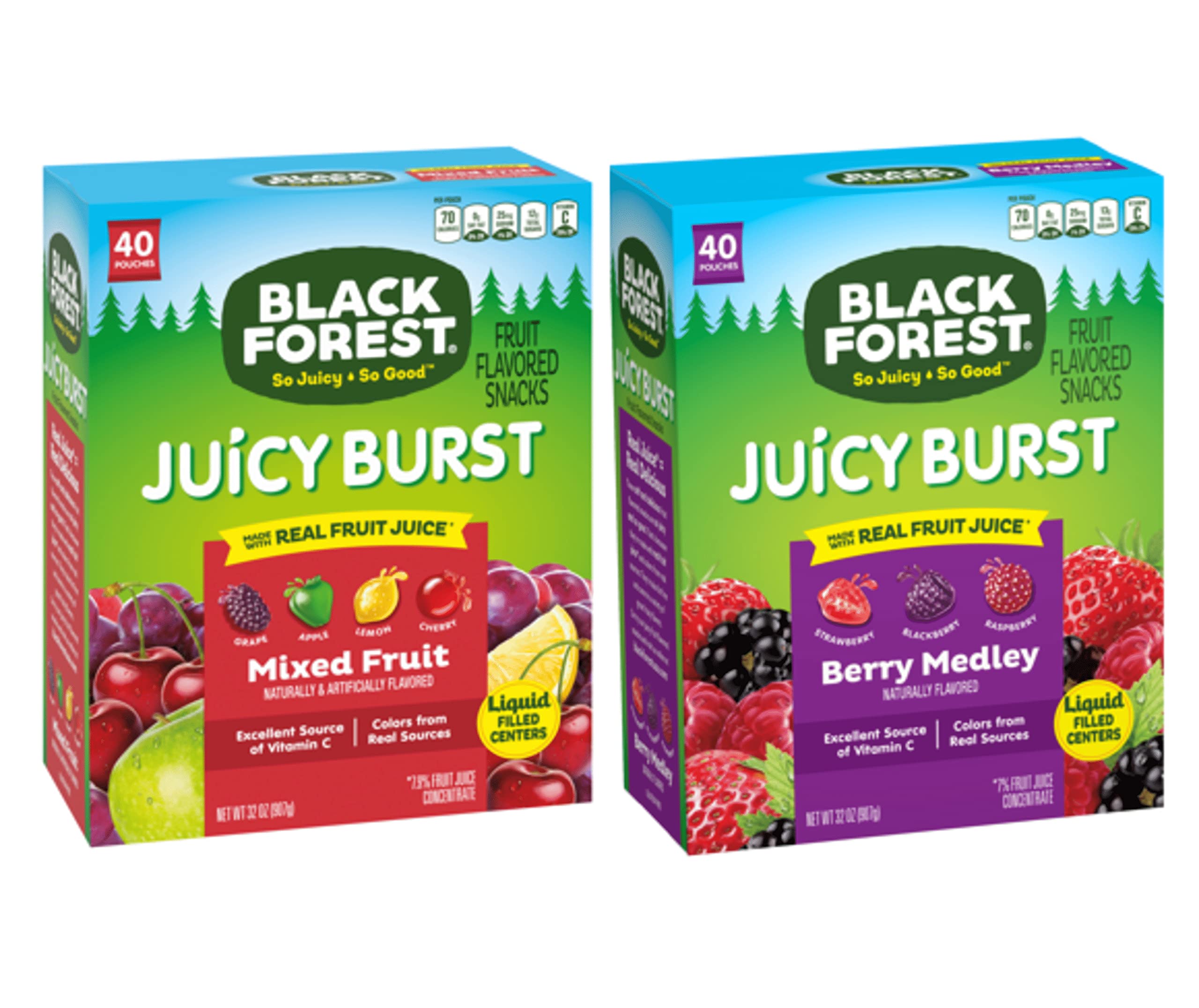 Bundle of Black Forest Juicy Burst Fruit Snacks - Mixed Fruit + Berry Medley, 0.8 Ounce Pouches (40 Count per Box)