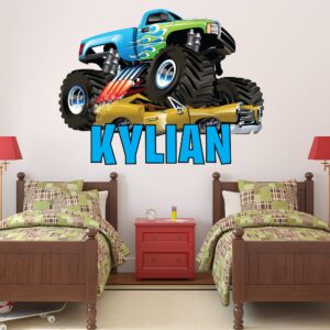 Kids Name Wall Decor - Monster Truck Decal - Custom Name Wall Decals - Boys Room Decor- Personalized Monster Truck Wall Art