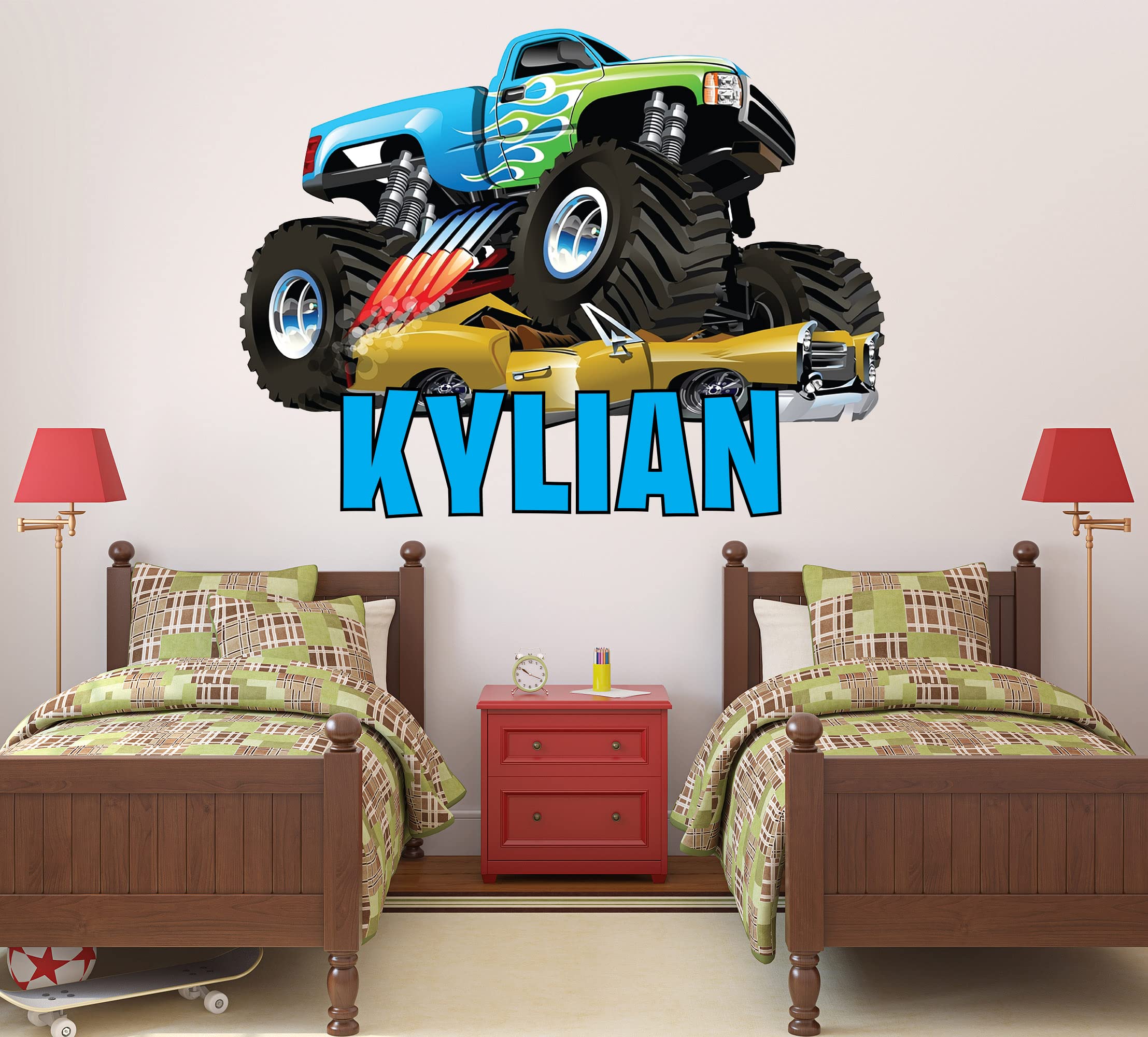 Kids Name Wall Decor - Monster Truck Decal - Custom Name Wall Decals - Boys Room Decor- Personalized Monster Truck Wall Art