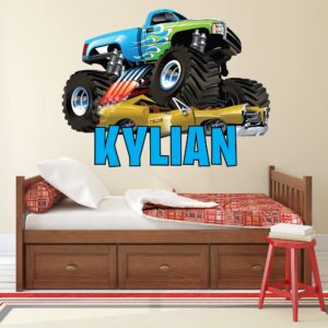 Kids Name Wall Decor - Monster Truck Decal - Custom Name Wall Decals - Boys Room Decor- Personalized Monster Truck Wall Art