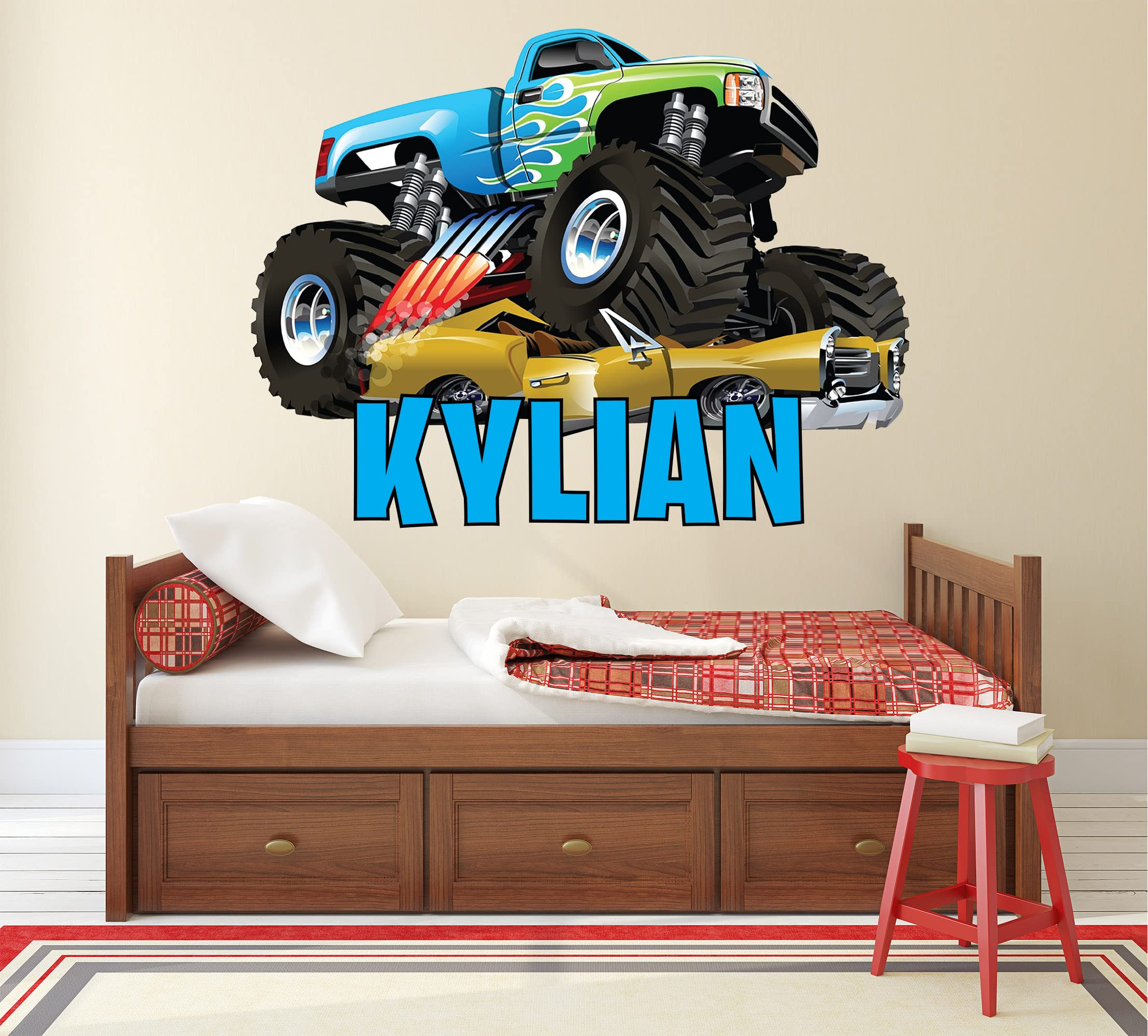 Kids Name Wall Decor - Monster Truck Decal - Custom Name Wall Decals - Boys Room Decor- Personalized Monster Truck Wall Art