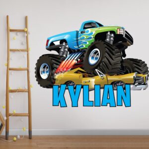 Kids Name Wall Decor - Monster Truck Decal - Custom Name Wall Decals - Boys Room Decor- Personalized Monster Truck Wall Art